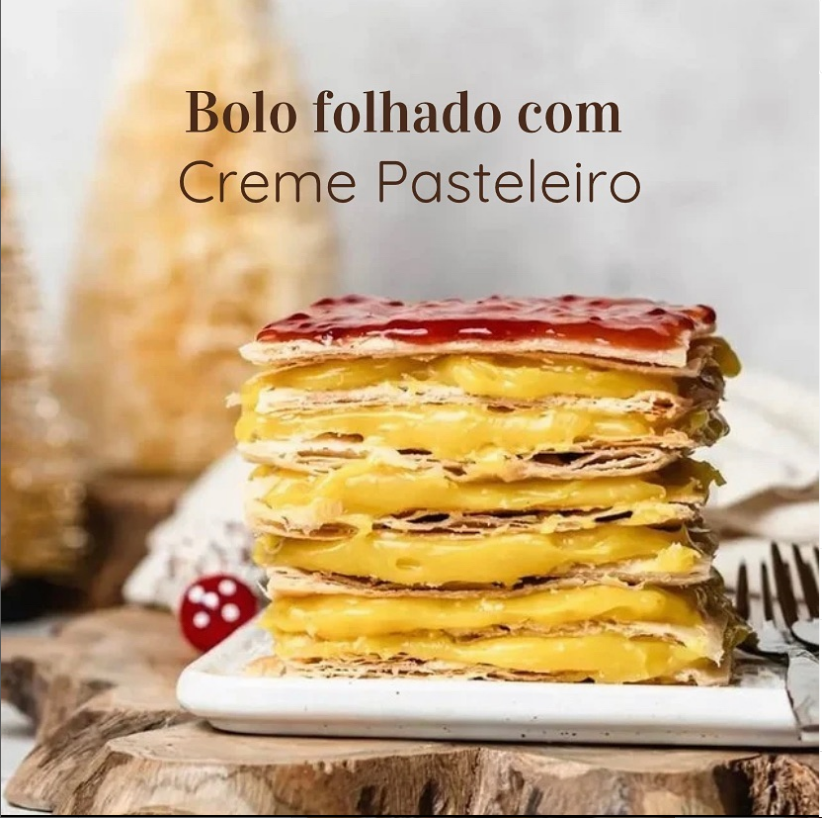 Bolo Folhado com Creme Pasteleiro e Gel de Morango 🍓🍰 – Cafés Serrano
